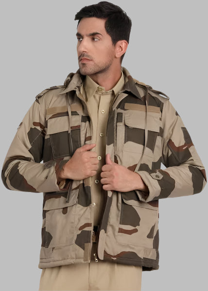 CISF Uniform Jacket – Camouflage and Quilted with Full Sleeves and Hoo ...